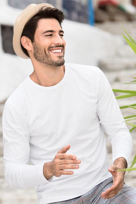 Férfi hosszú ujjú póló, fehér, L | TisztaRuhákat.hu